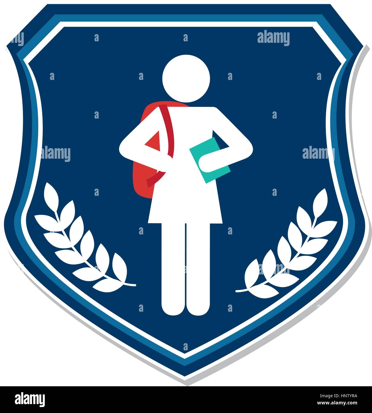shield emblem with silhouette student girl and decorative leaves vector ...
