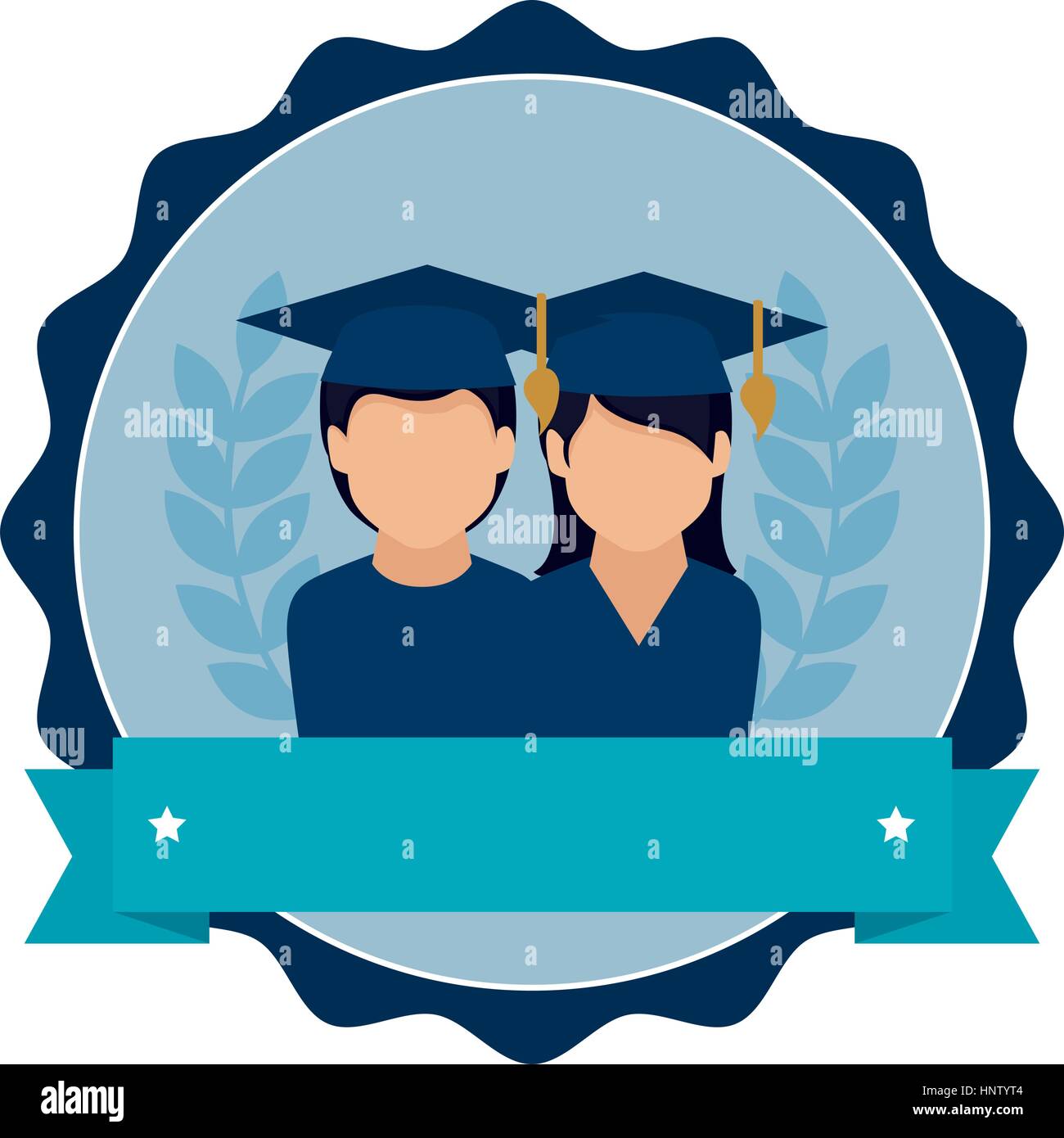 stamp frame with couple people graduated and ribbon vector illustration ...