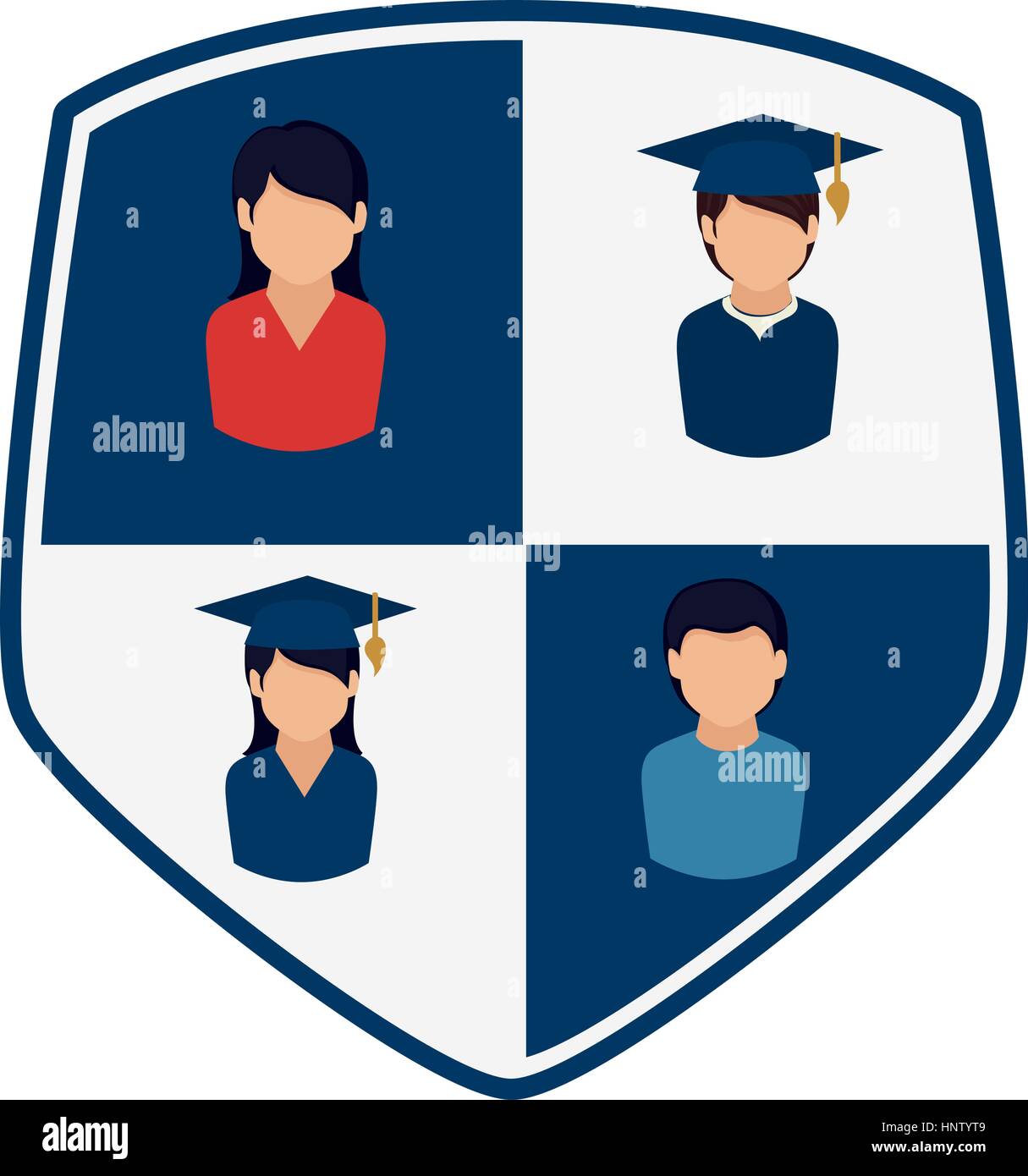 shield with silhouettes people professional and graduate vector ...