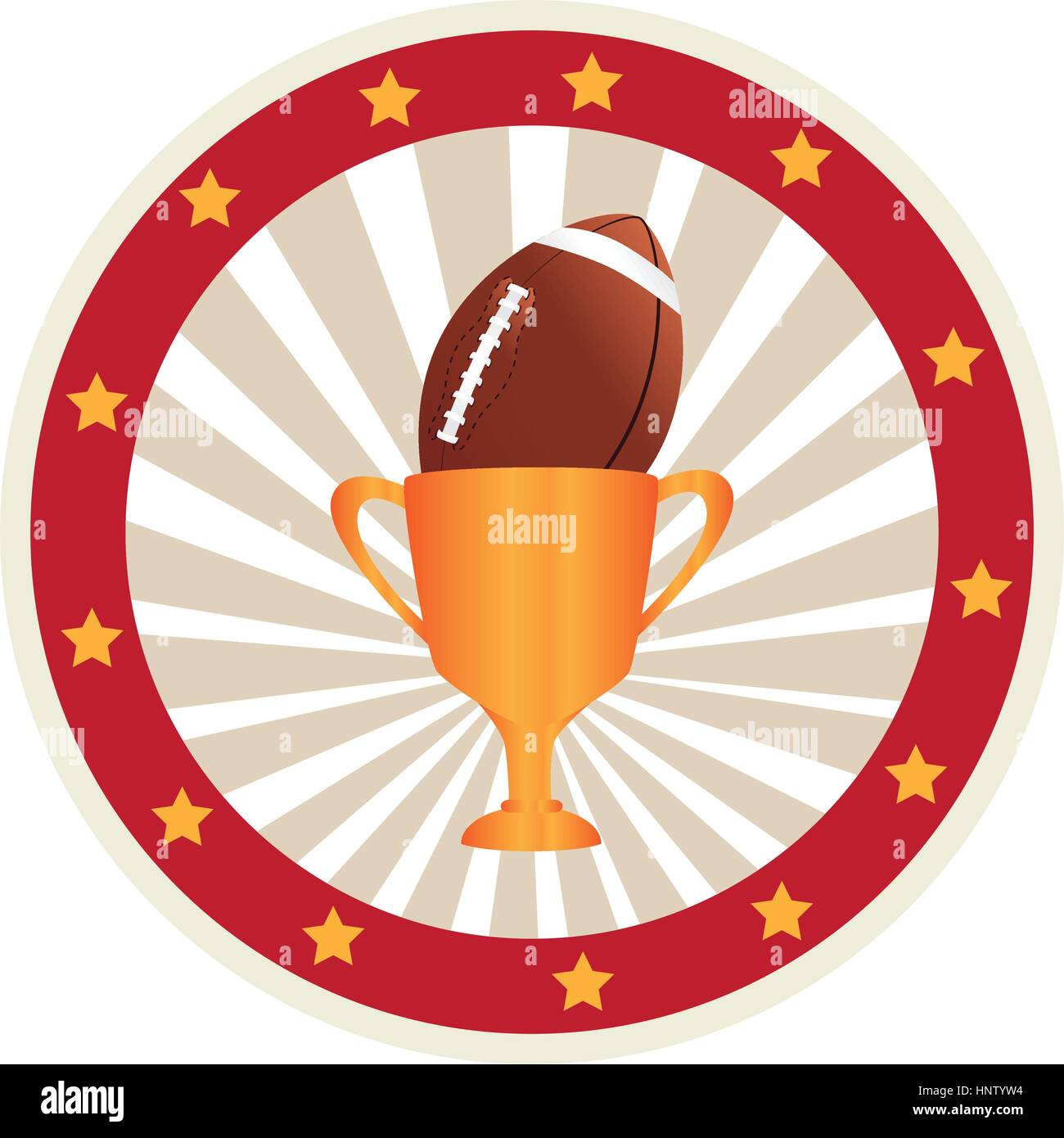 colorful striped circular frame with football ball and Trophy Cup ...
