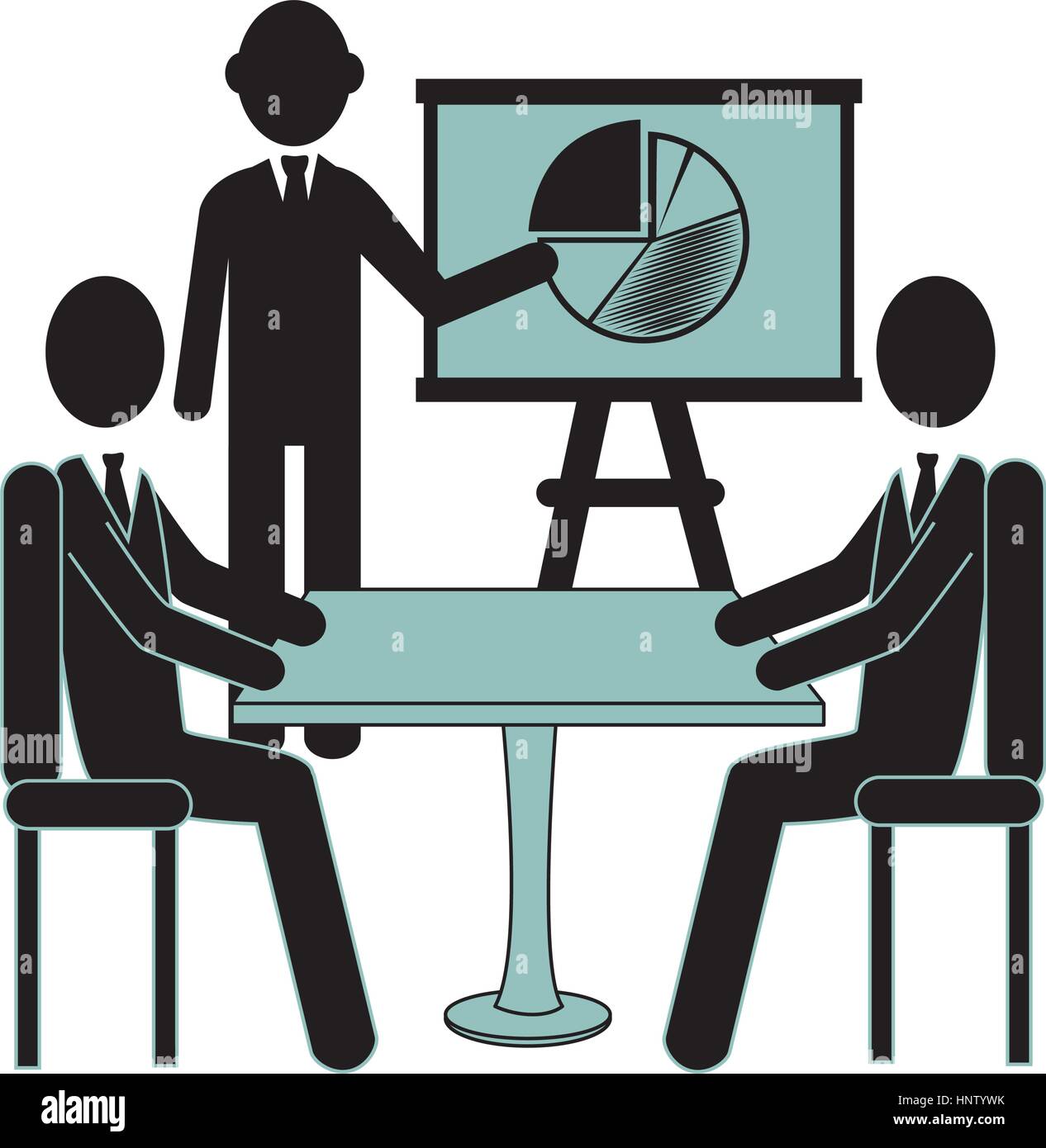 silhouette executive man with graphics in group conference vector ...
