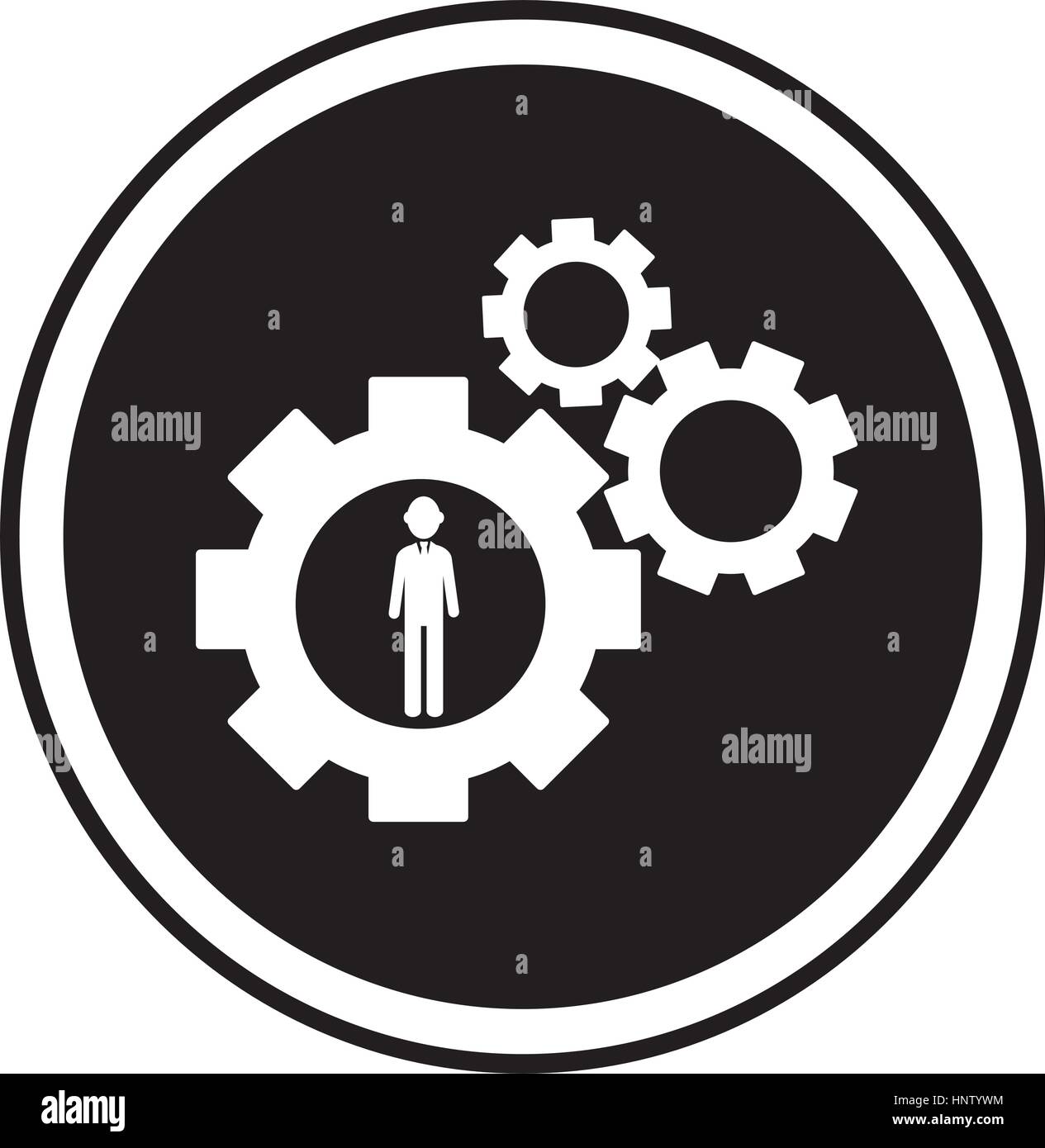 circular shape with silhouette gear wheel icon and man figure vector ...
