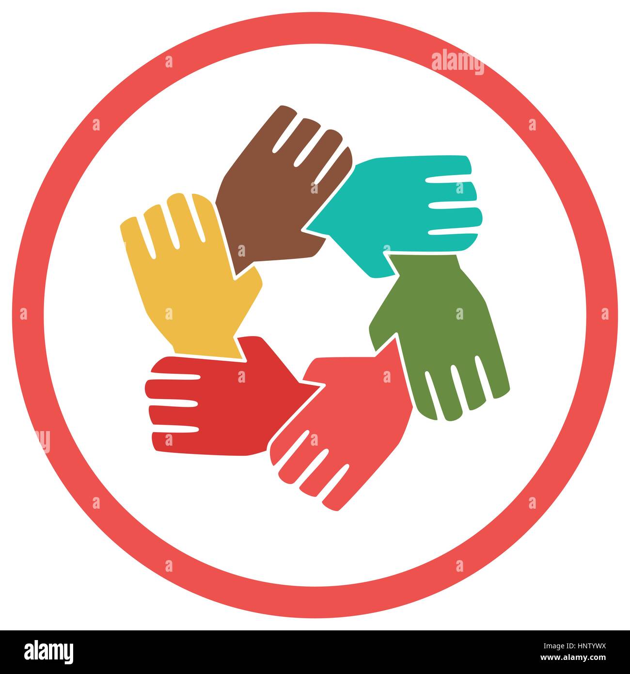 colorful circular frame with silhouette hands teamwork vector ...