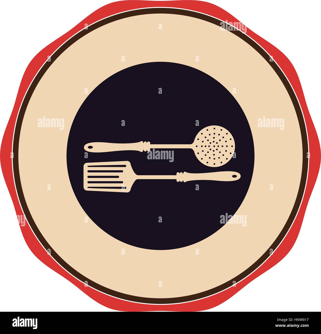 circular emblem with frying spoon set vector illustration Stock Vector ...