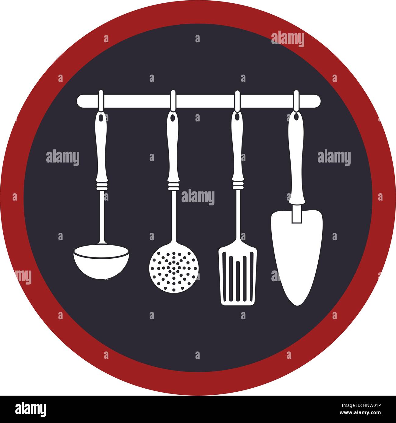 circular frame with spoons frying set and spatulas vector illustration ...
