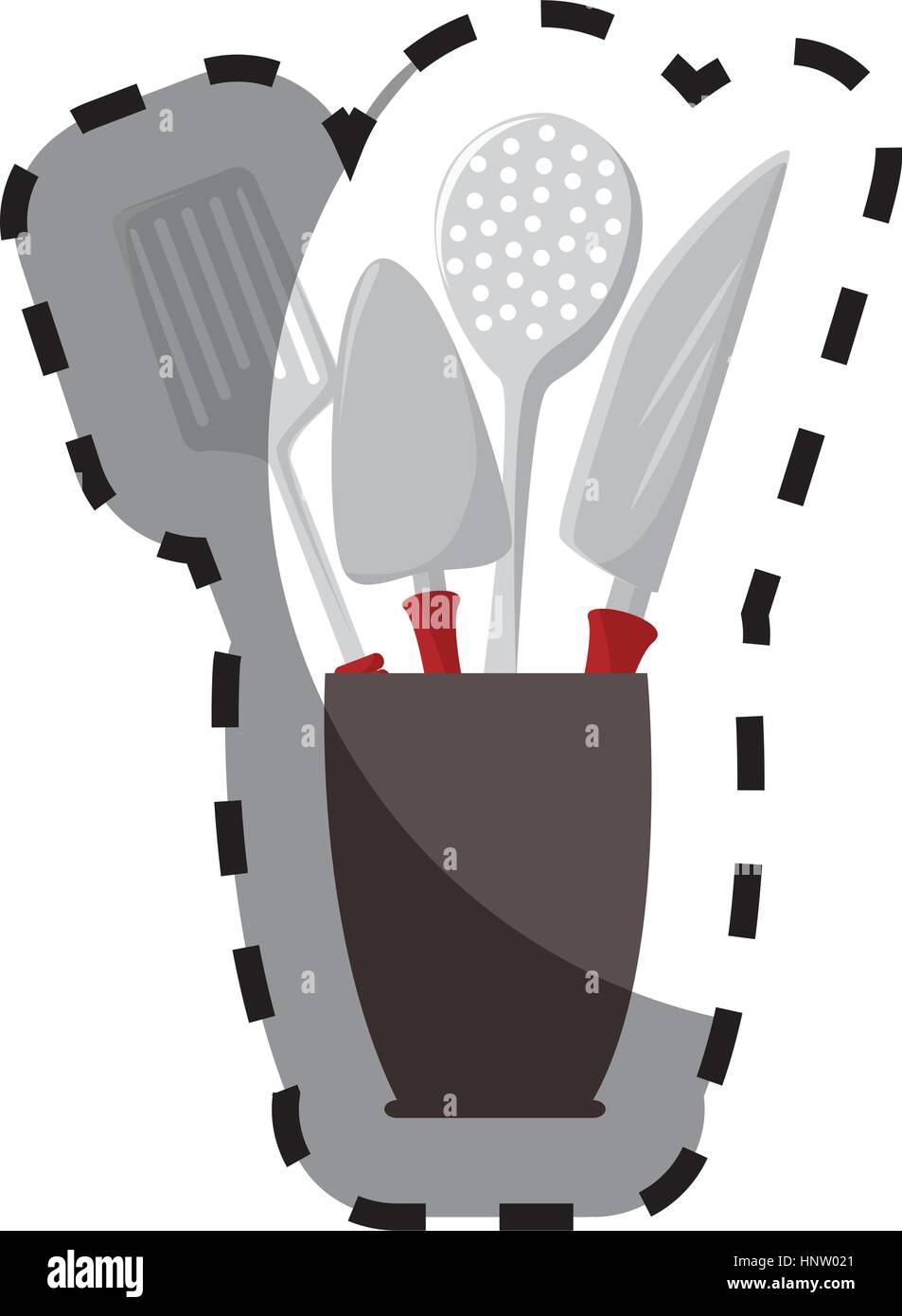 color silhouette sticker with cutlery in recipient vector illustration ...