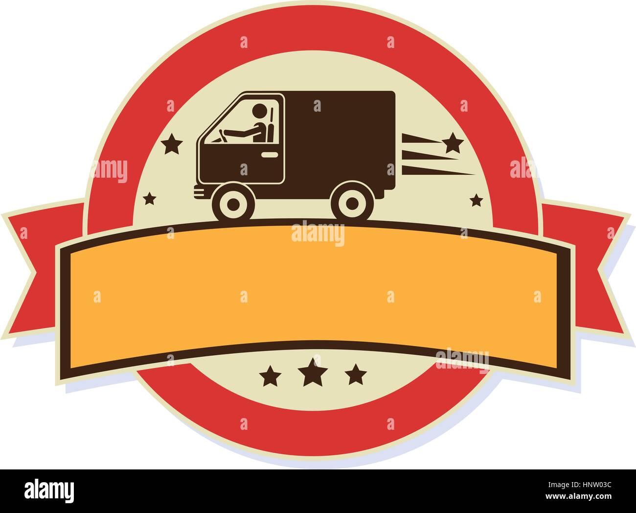 circular emblem with ribbon and van vector illustration Stock Vector ...