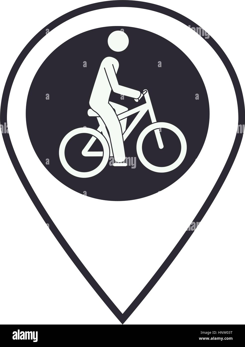 monochrome map pointer with man in bike vector illustration Stock ...
