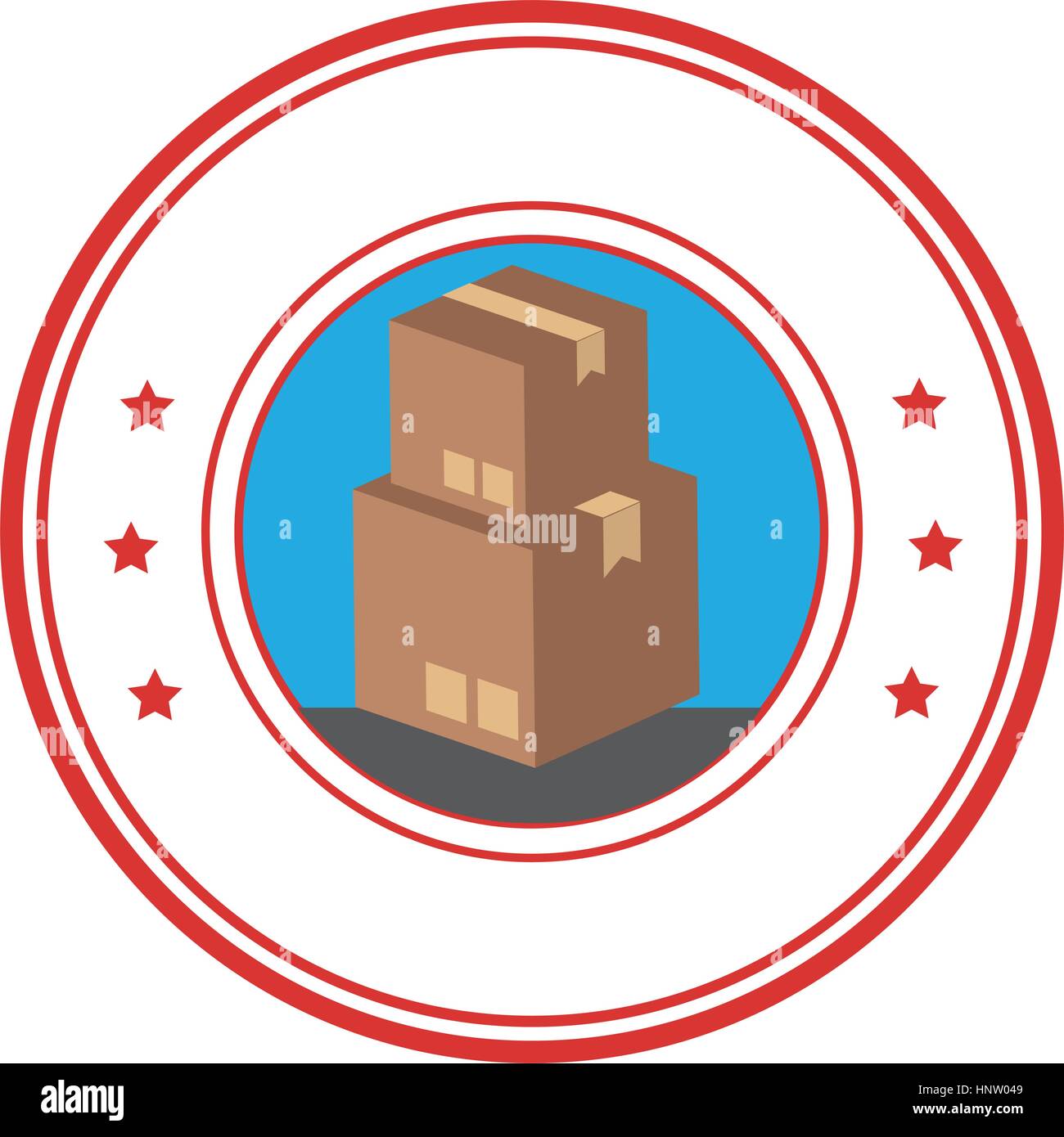 circular emblem with stacking package box vector illustration Stock ...