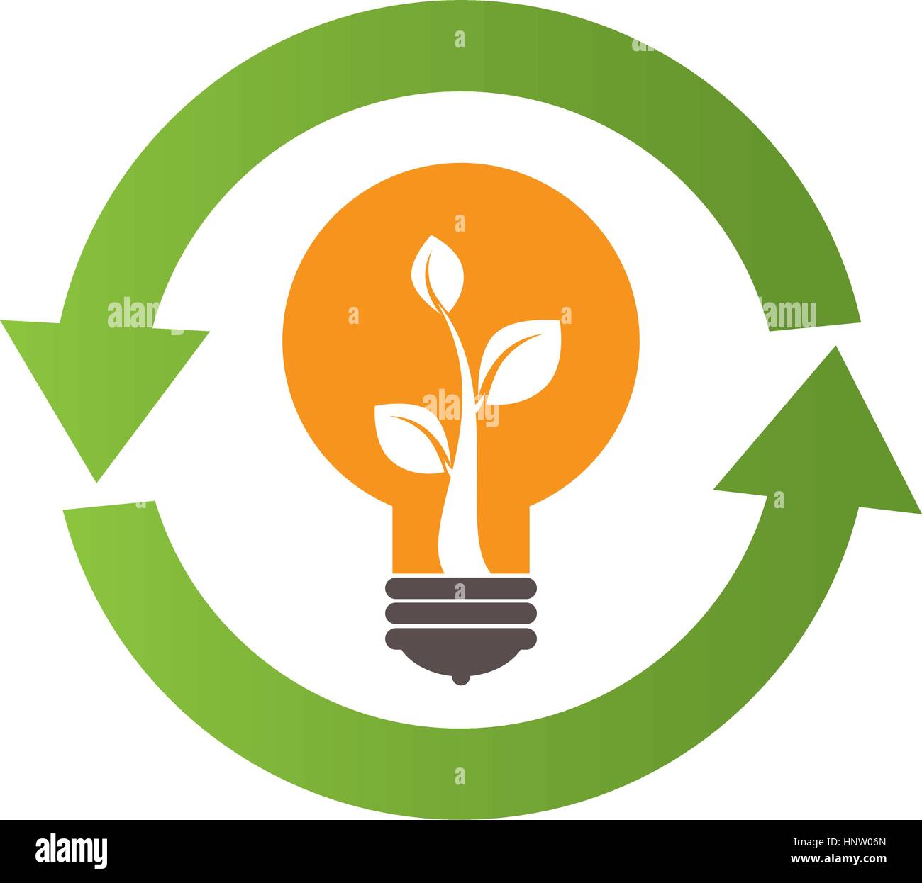 bulb light and plant inside and circle formed arrows vector ...