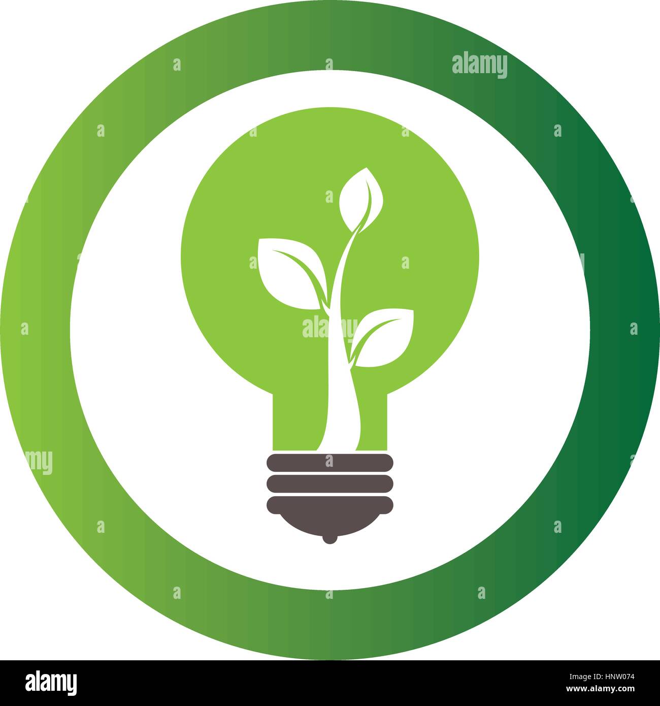 circular emblem with bulb light and plant inside vector illustration ...