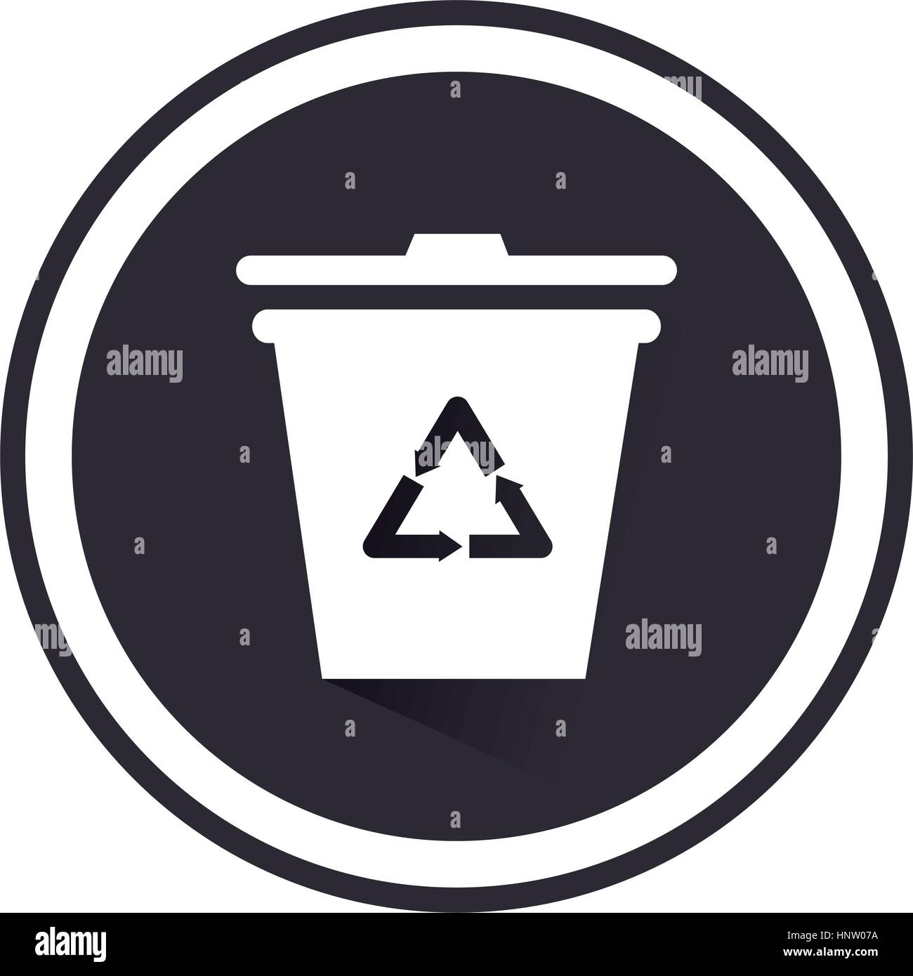 monochrome circular emblem with trash container with recycle symbol ...