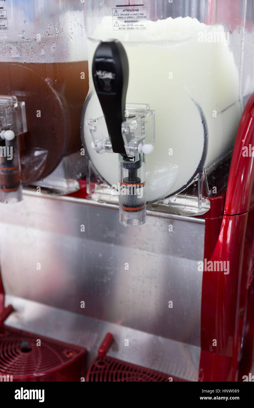 cold ice slush fruit juice beverage equipment machine, selective focus ...