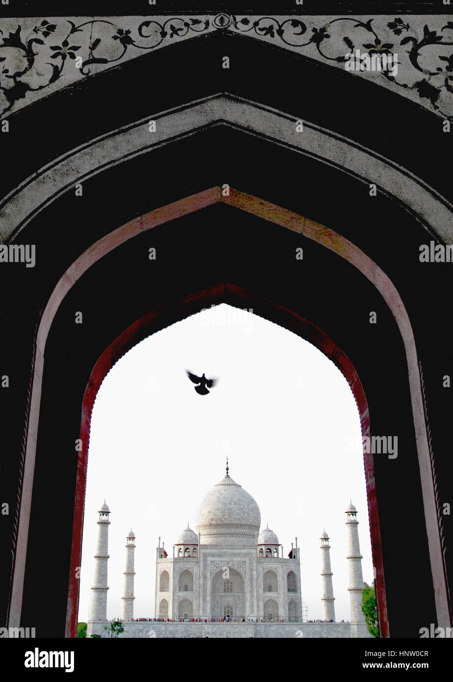 A view of Taj Mahal, India from inside of the entry gate showing ...