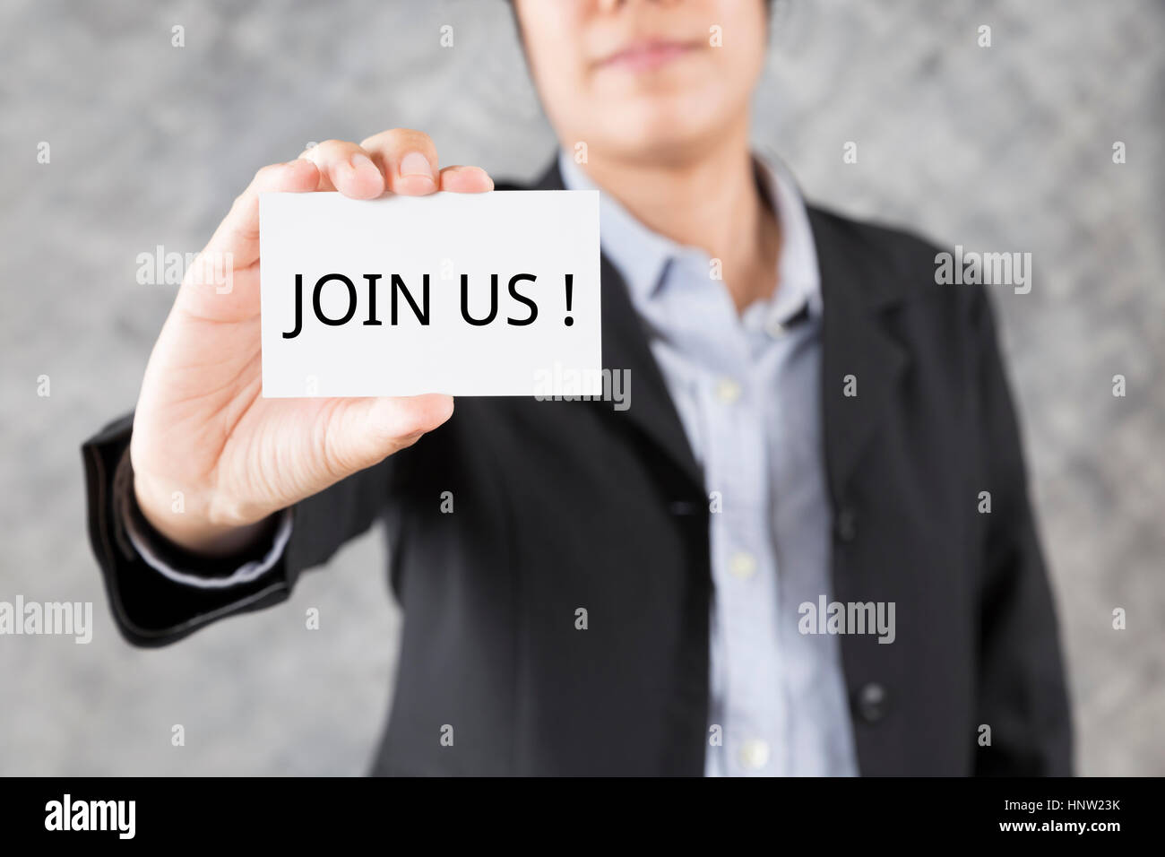 businessman showing business card with word join us Stock Photo - Alamy
