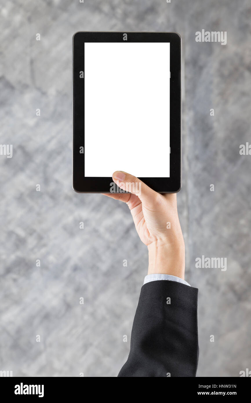 hand of businessman holding digital tablet for adding text Stock Photo ...