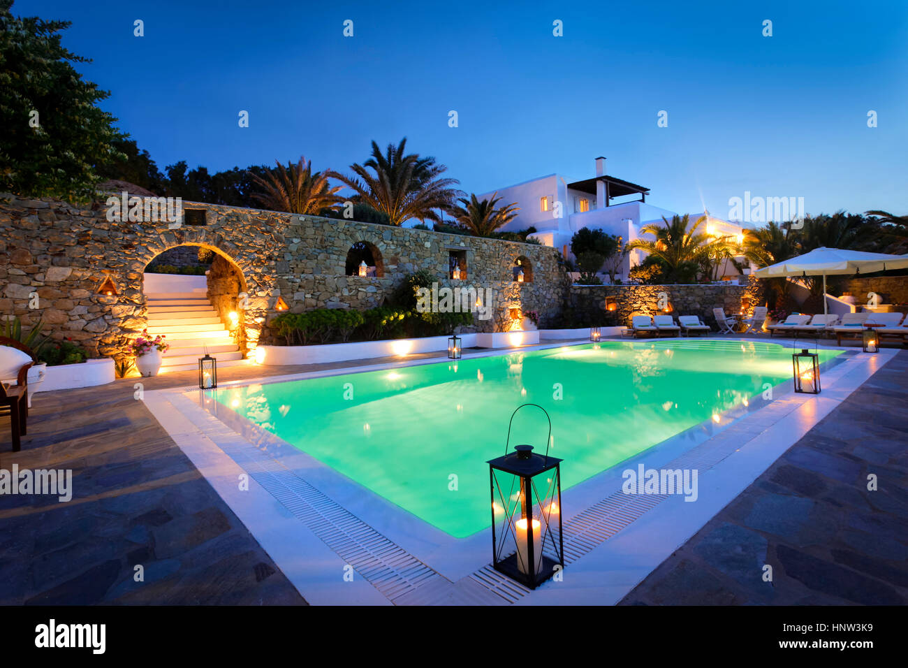 Outdoor swimming pool dusk hi-res stock photography and images - Alamy