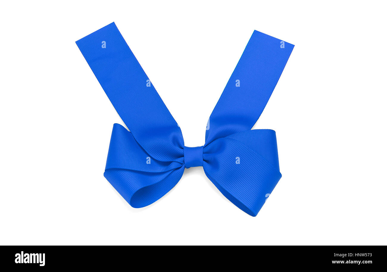 Blue satin bow. Isolated on white background Stock Photo - Alamy