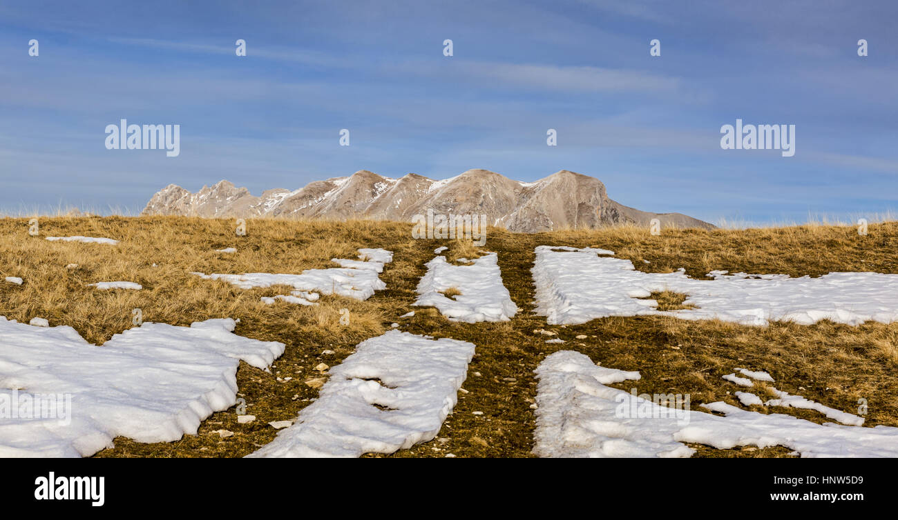 Winter landscape in Alps in Devoluy Massif without snow in late ...