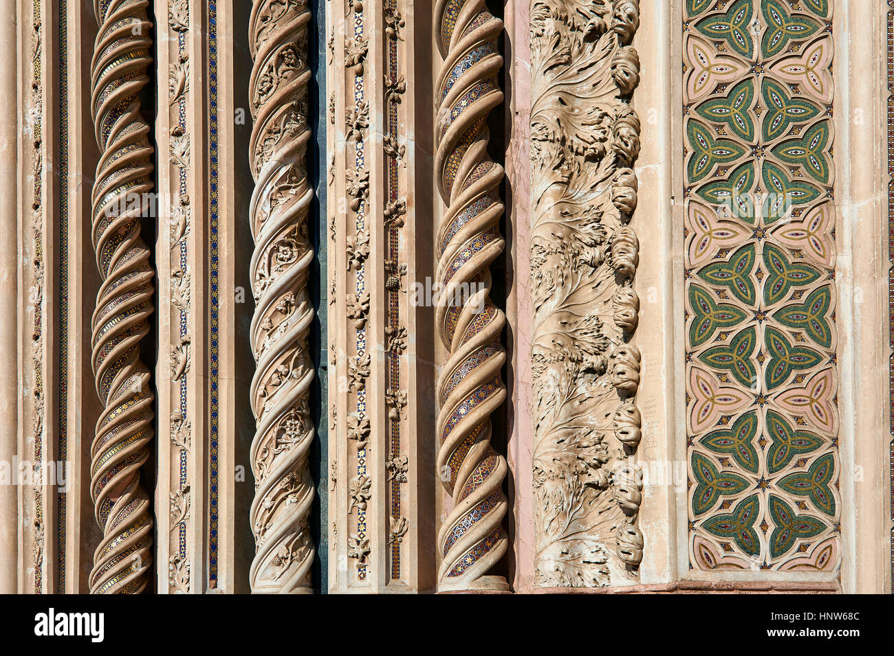 Medieval sculpted decorative columns on the14th century Tuscan Gothic ...