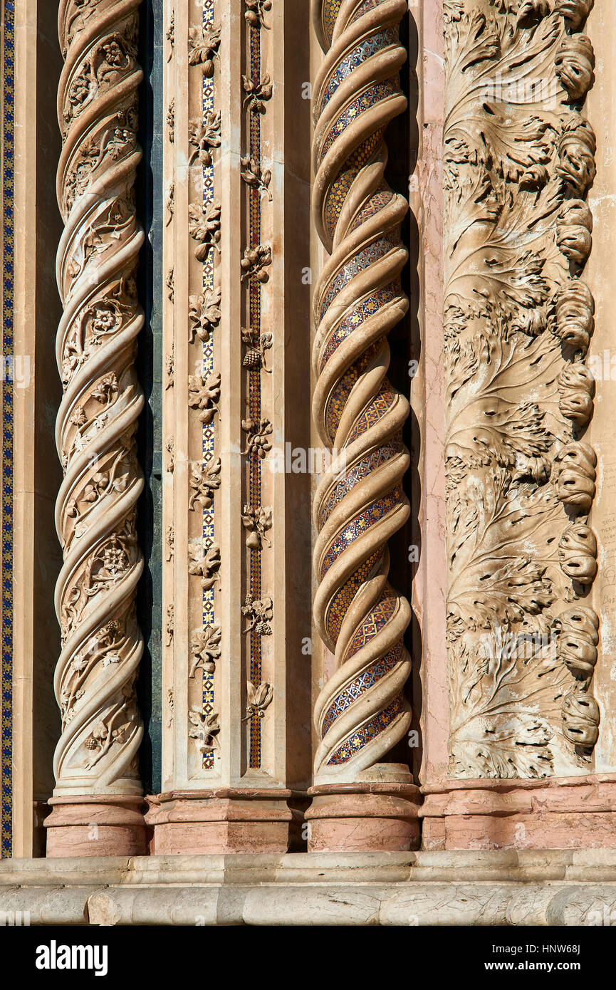 Medieval sculpted decorative columns on the14th century Tuscan Gothic ...
