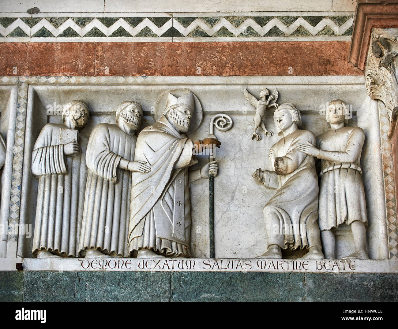Late medieval relief sculpture of St Martin expelling an evil demon ...