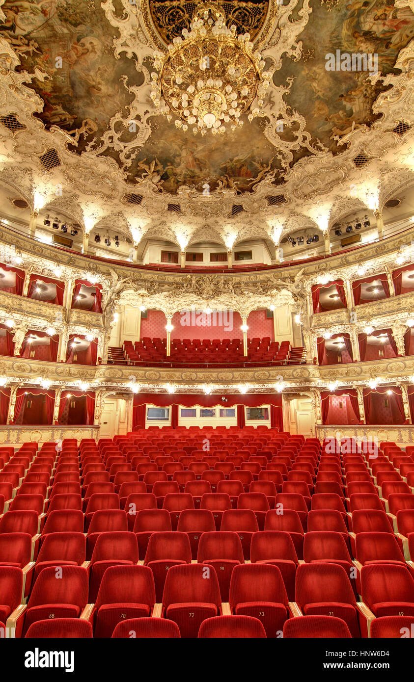 Interior auditorium of the great theater - Opera, Prague, Czech ...
