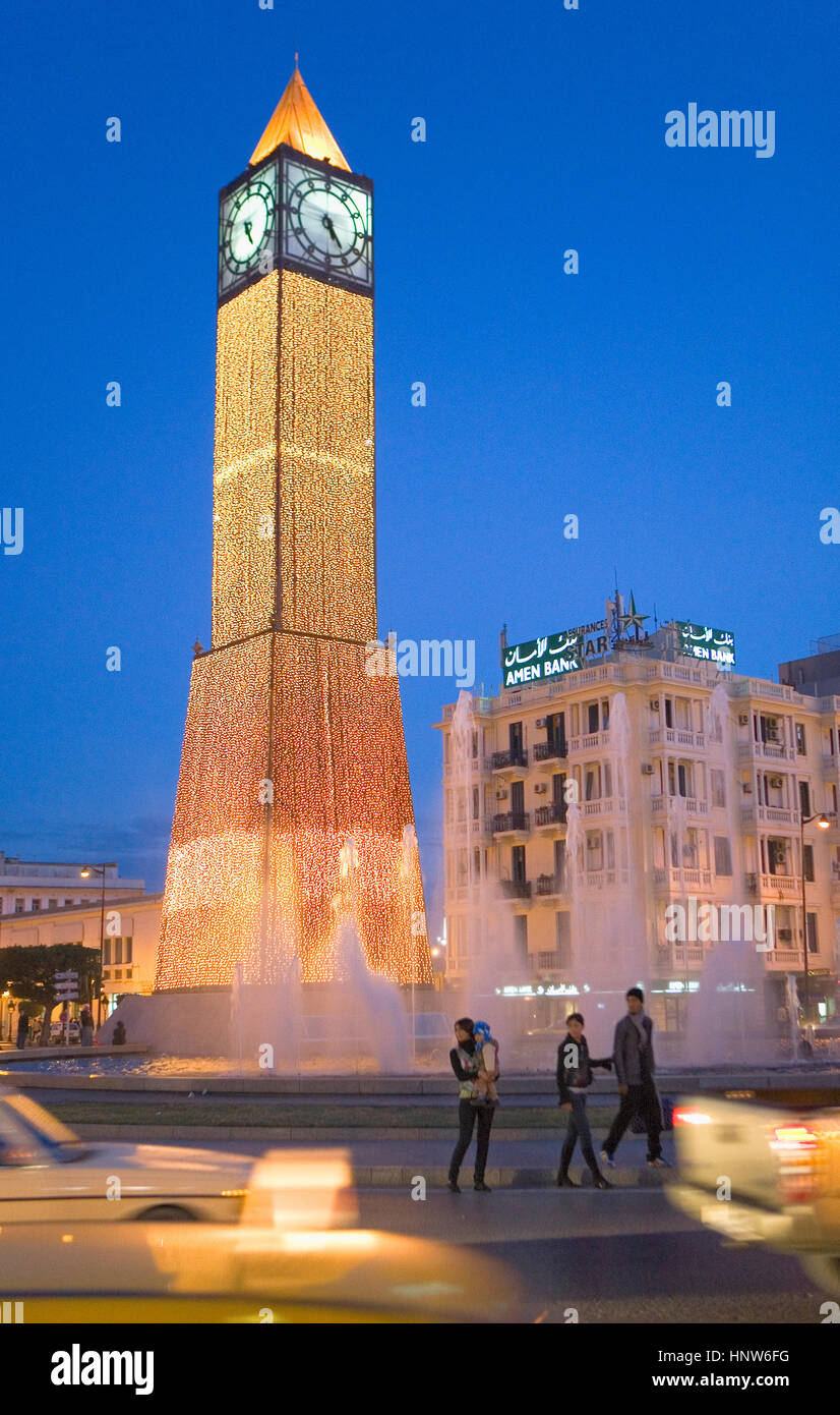 Tunisia: City of Tunis. Obelisk-Clock, in Habib Bourguiba Avenue Stock ...