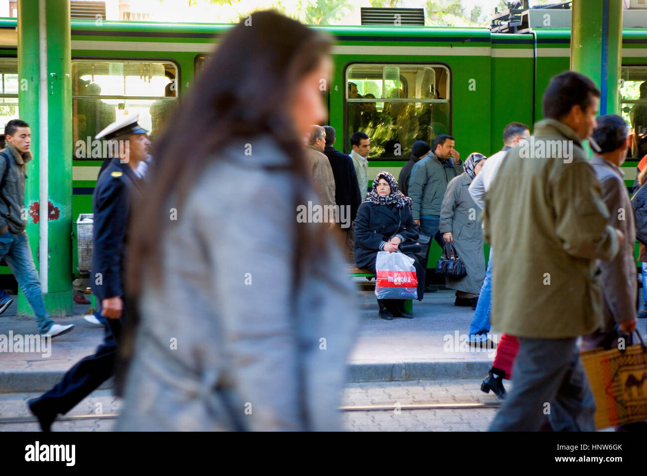 Tunisia: City of Tunis.Metro (subway).Station Place Barcelone , in ...