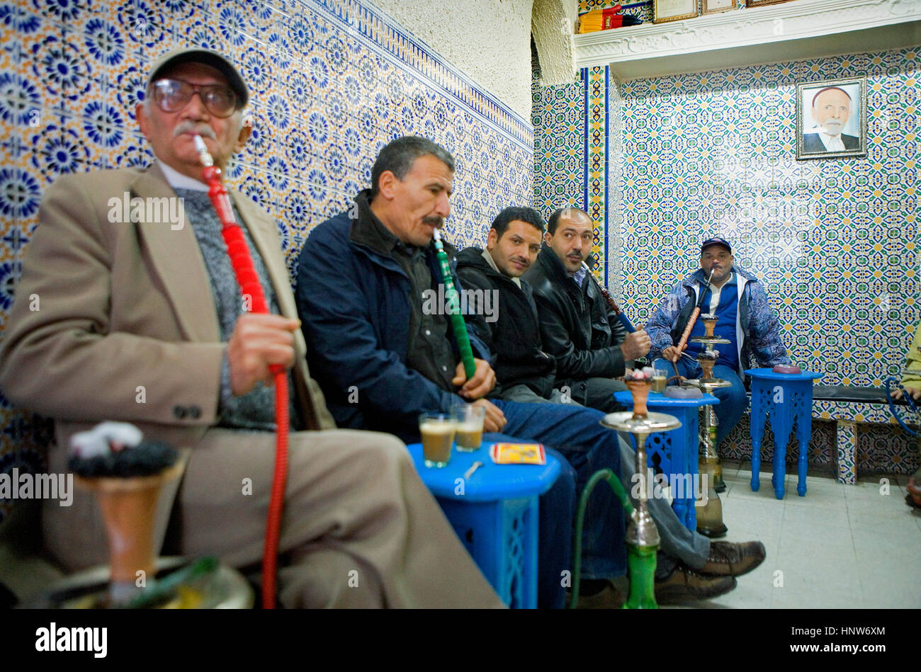 Tunisia: City of Tunis.Medina. Cafe in Rue Sidi Ben Arous. Smoking ...