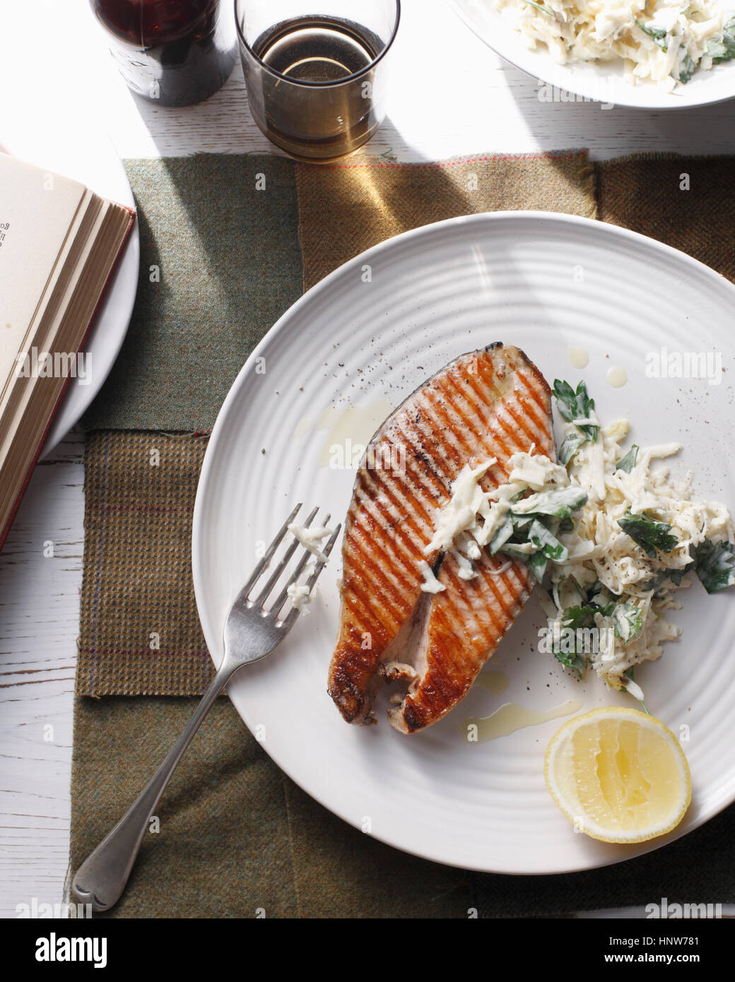 Fish cutlets with remoulade Stock Photo - Alamy