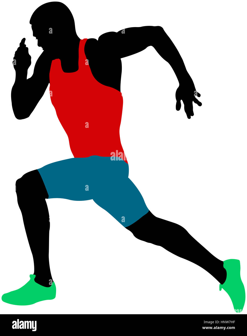 muscular sprinter athlete runner sprinting colored silhouette Stock ...