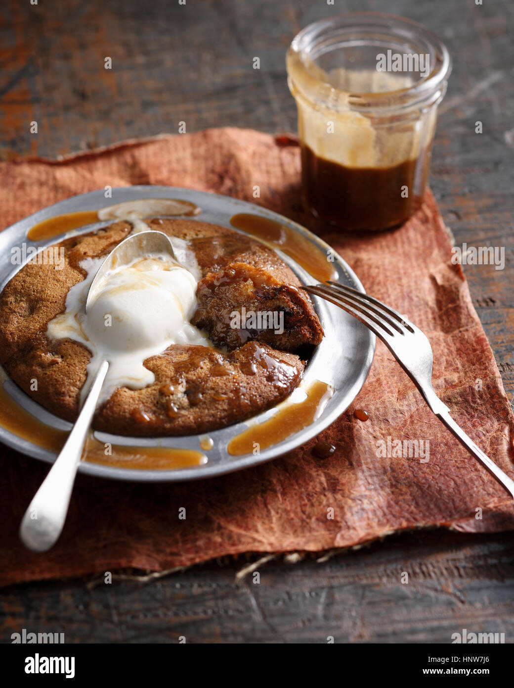 Bourbon pudding on restaurant table, close-up Stock Photo - Alamy