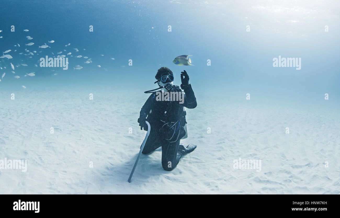 Portrait of scuba diver, underwater view Stock Photo - Alamy