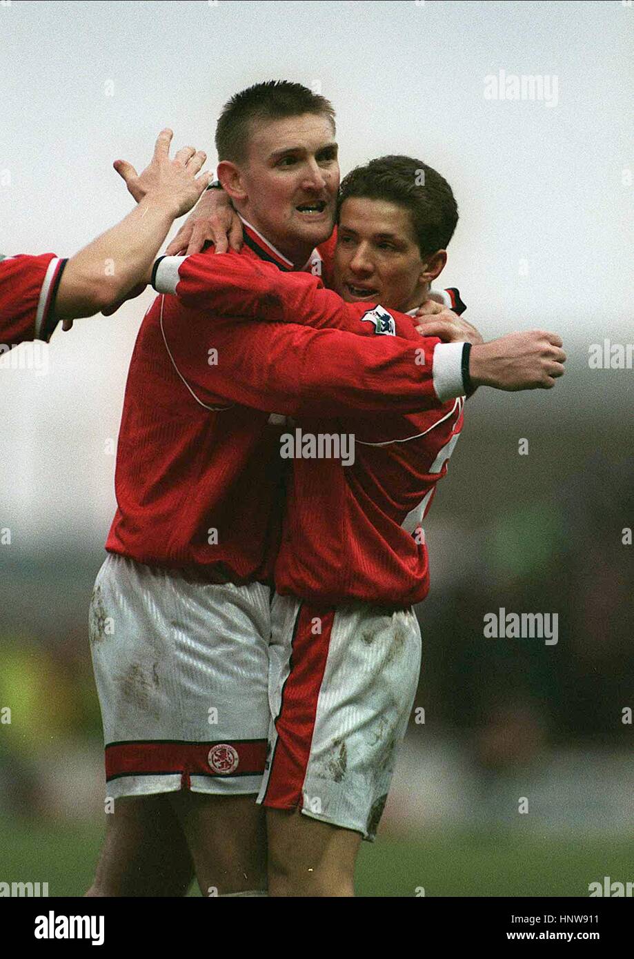 JUNINHO & JAMIE POLLOCK MIDDLESBROUGH V NEWCASTLE 10 February 1996 ...