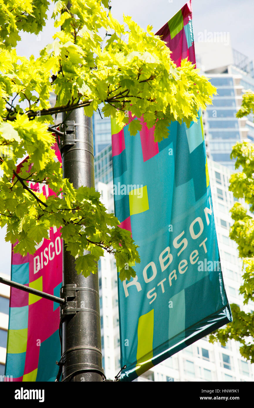 Robson Street banner, Vancouver, BC, Canada Stock Photo - Alamy