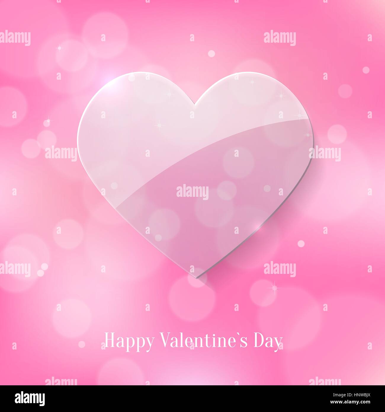 Glass Heart on Pink Bokeh Background. Valentines Day Card Stock Vector ...