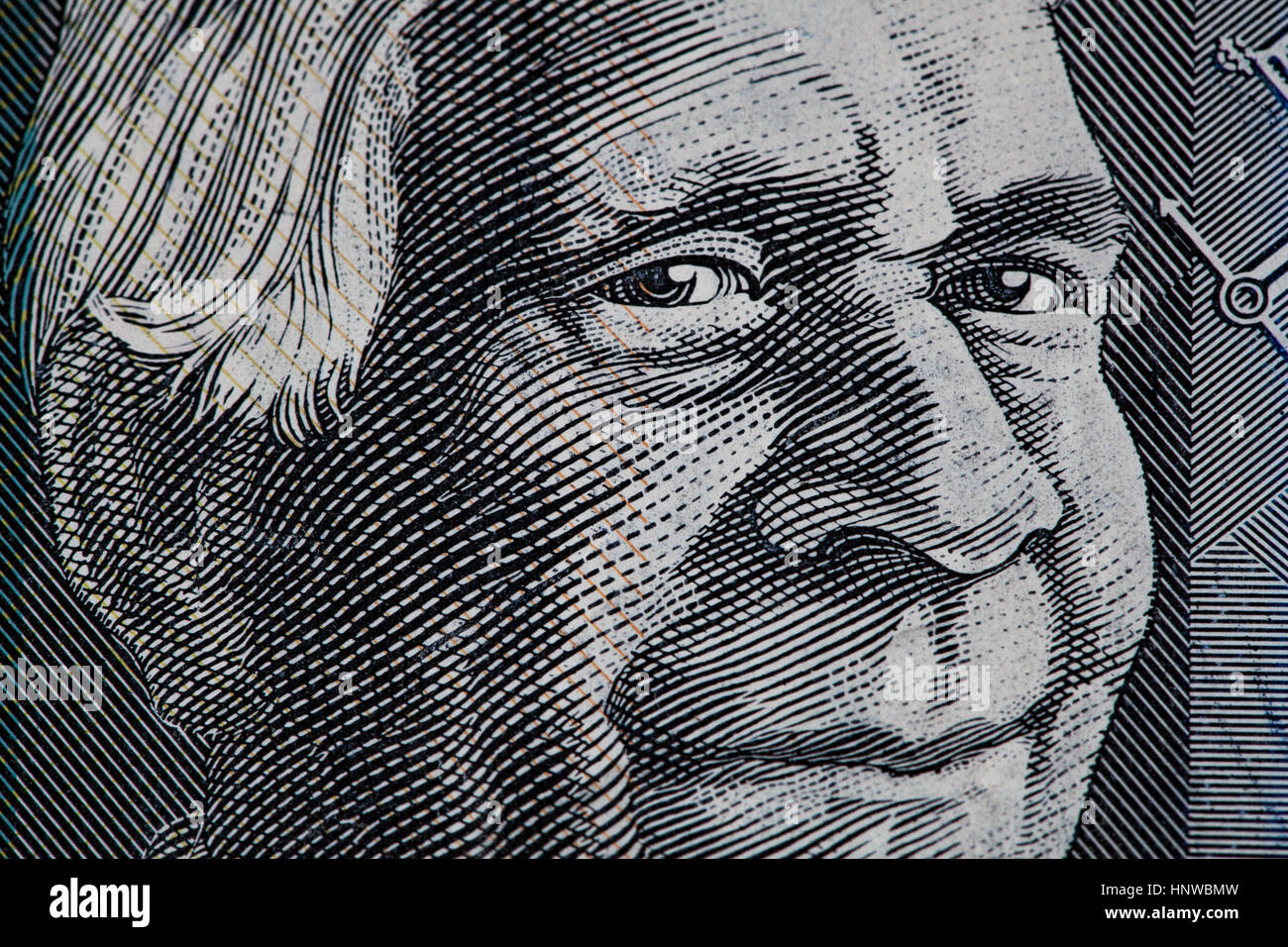 Portrait of David Unaipon closeup - Australian 50 dollar bill fragment ...