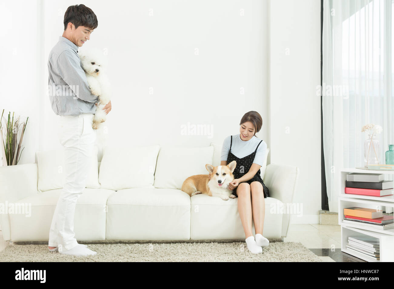 Harmonious couple with pet dogs Stock Photo - Alamy