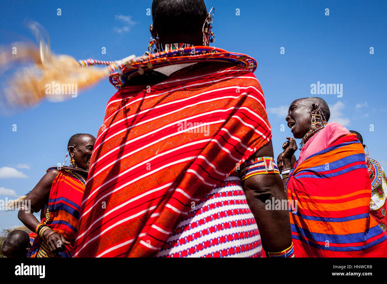 A group of Masai women dancing a traditional dance in the village Siana ...