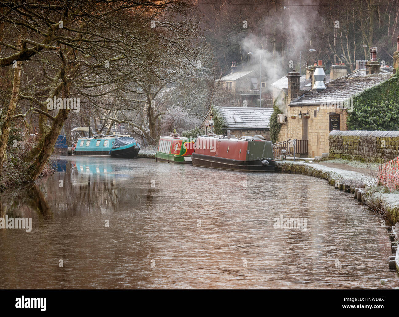 winter on the canal at hebden bridge Stock Photo - Alamy