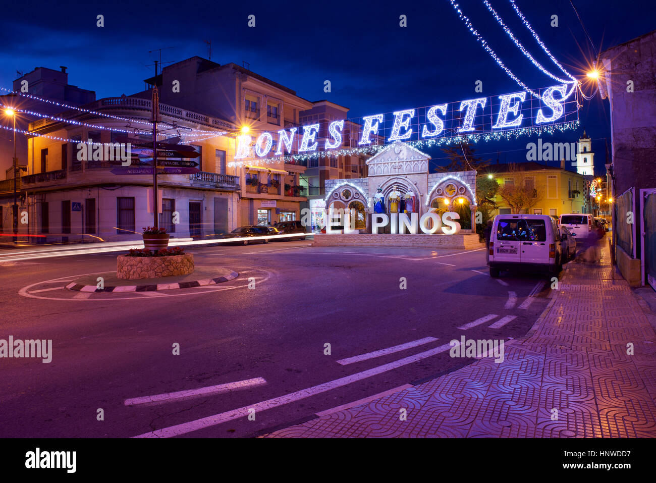 Christmas lights in the streets of Pinoso, Alicante, Spain Stock Photo ...