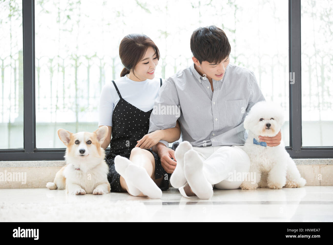 Harmonious couple with pets Stock Photo - Alamy