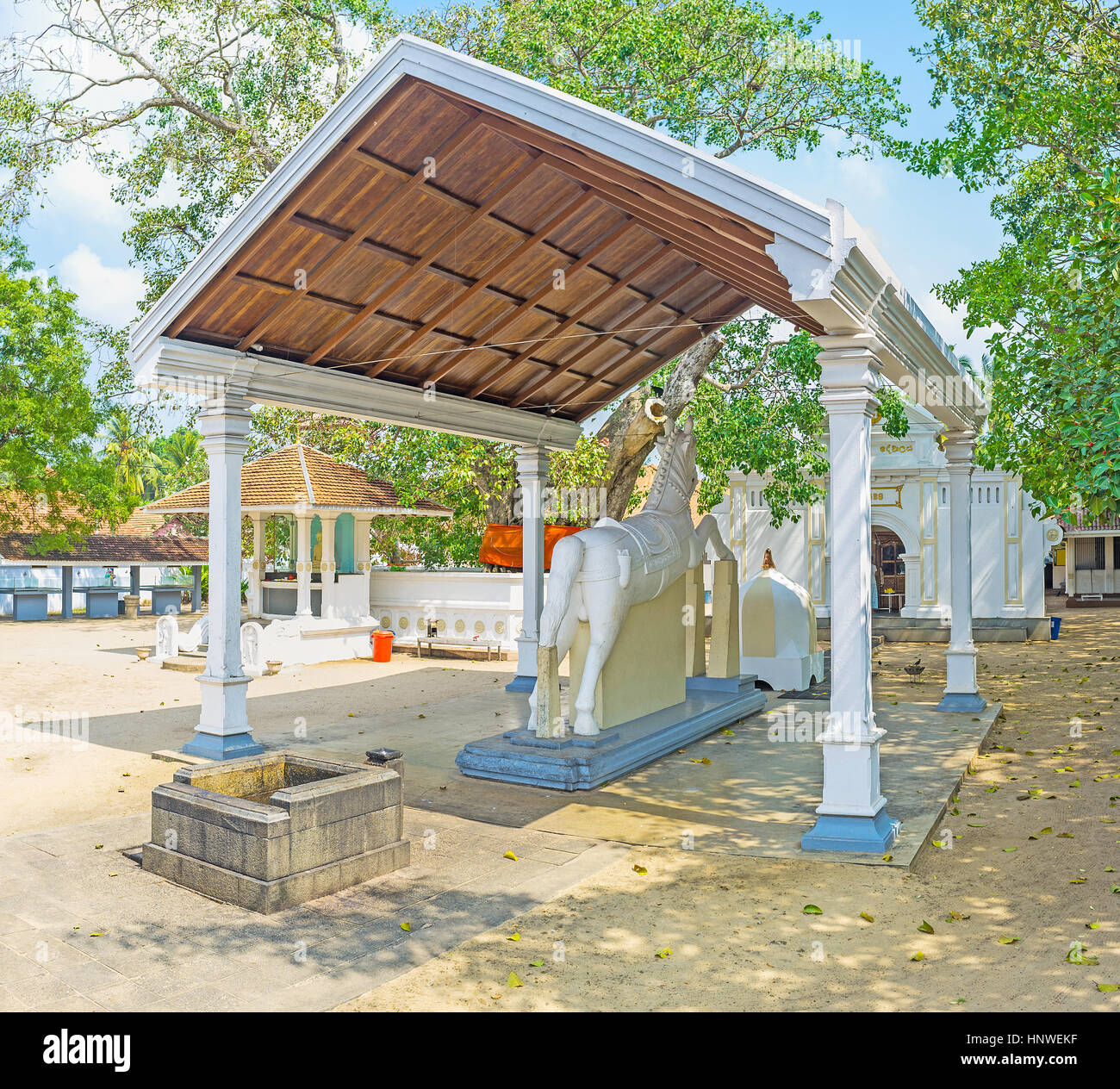 Thaniwalla Devalaya Temple decorated with the statue of white jumping ...