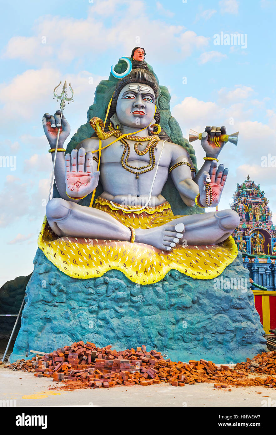 The statue of Lord Shiva with Chandra crescent moon and Ganga, flowing ...