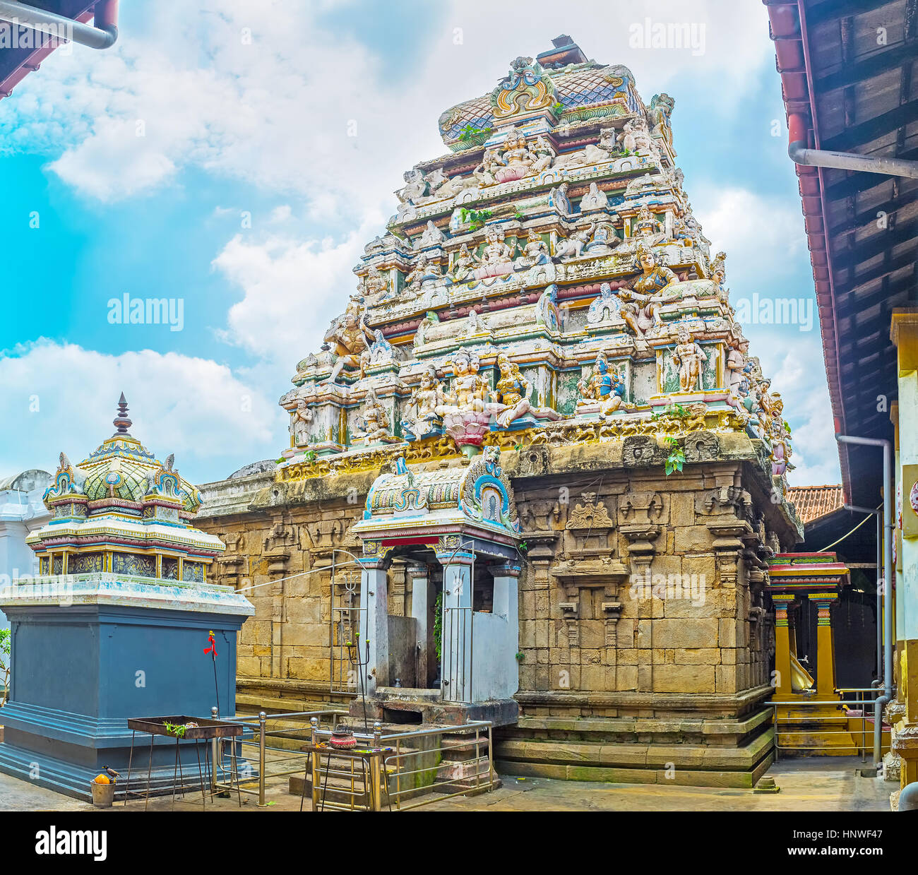 The dome of old Hindu Temple in Munneswaram traditionally decorated ...
