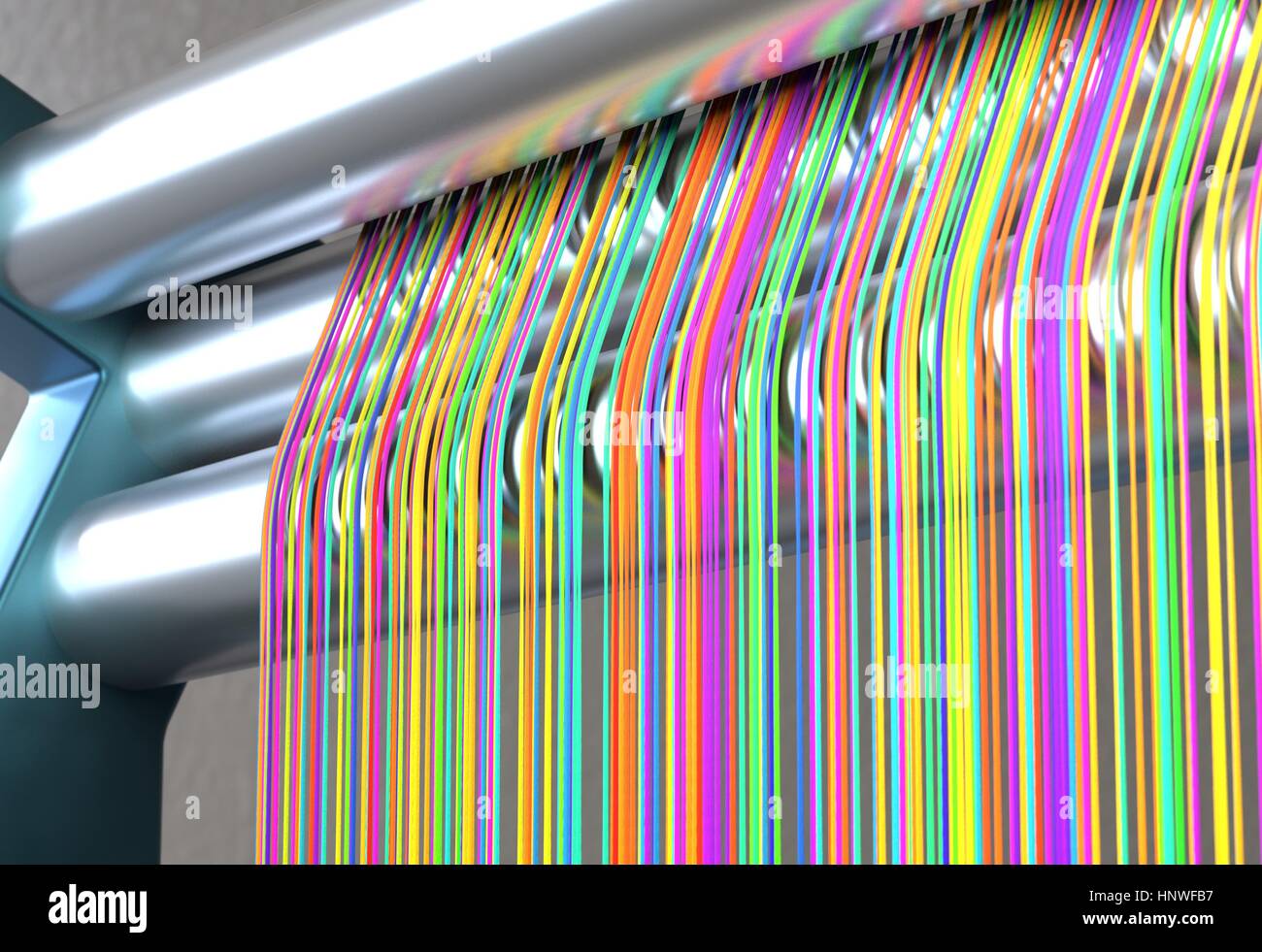 Textile machine with rainbow colors threads. 3d illustration Stock ...