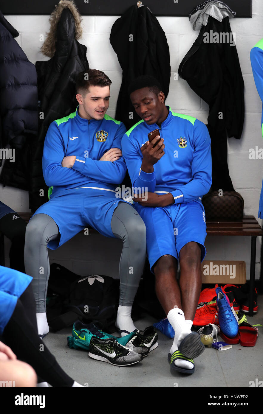 Sutton United players in the changing room ahead of a training session ...