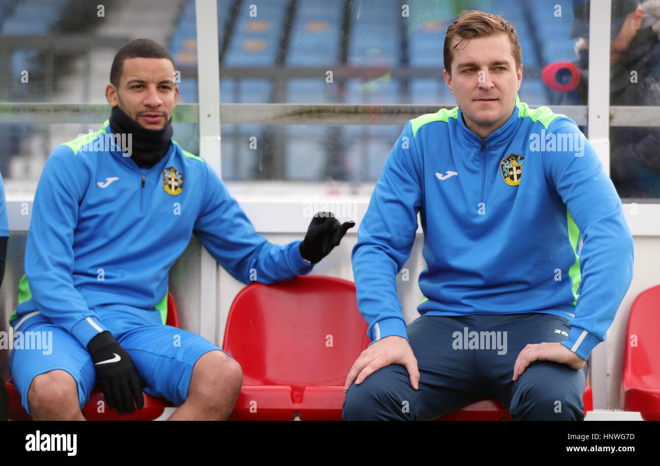 Sutton United's Jamie Collins (right) and Craig Eastmond sit in the ...