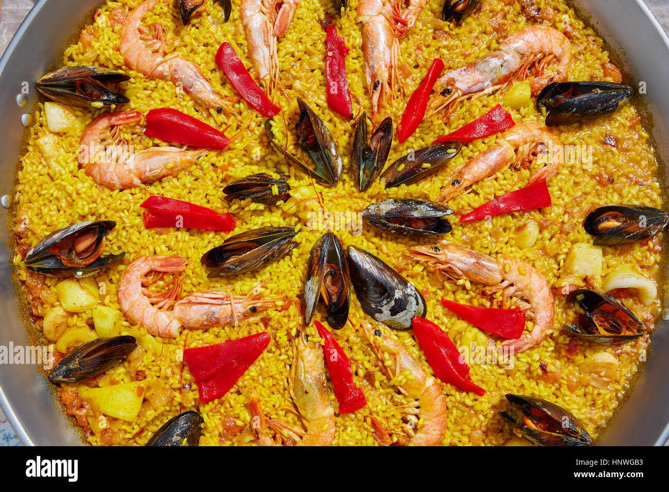 Seafood paella from Spain recipe of Valencia Stock Photo - Alamy